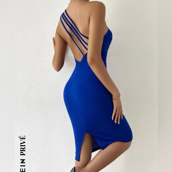 Dresses | One Shoulder Ladder Cut Split Back Bodycon Dress | Poshmark
